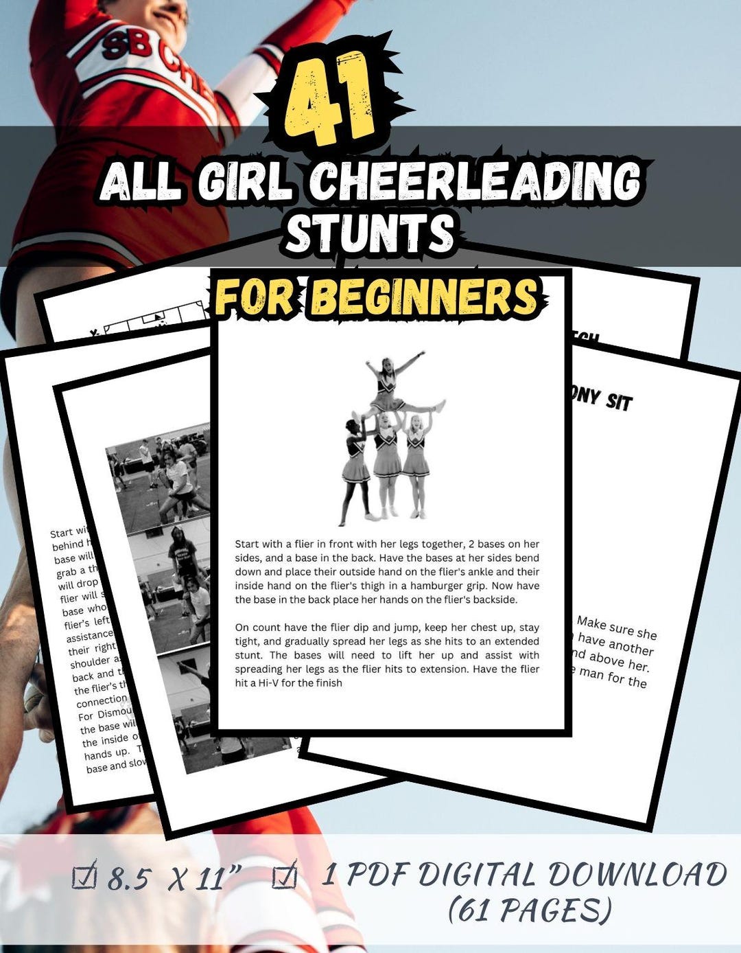 41 All Girl Cheerleading Stunts for Beginners 8.5x11" | Digital ...