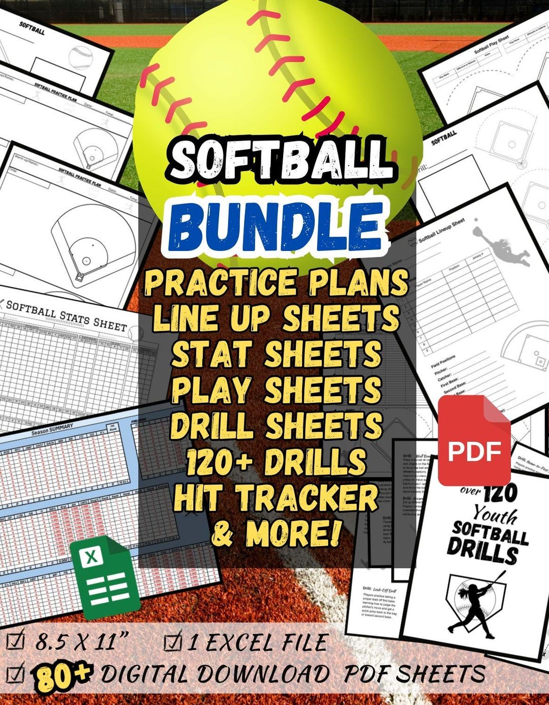 Softball BUNDLE Including Practice Plans, Stat Sheets, Line up Sheets ...
