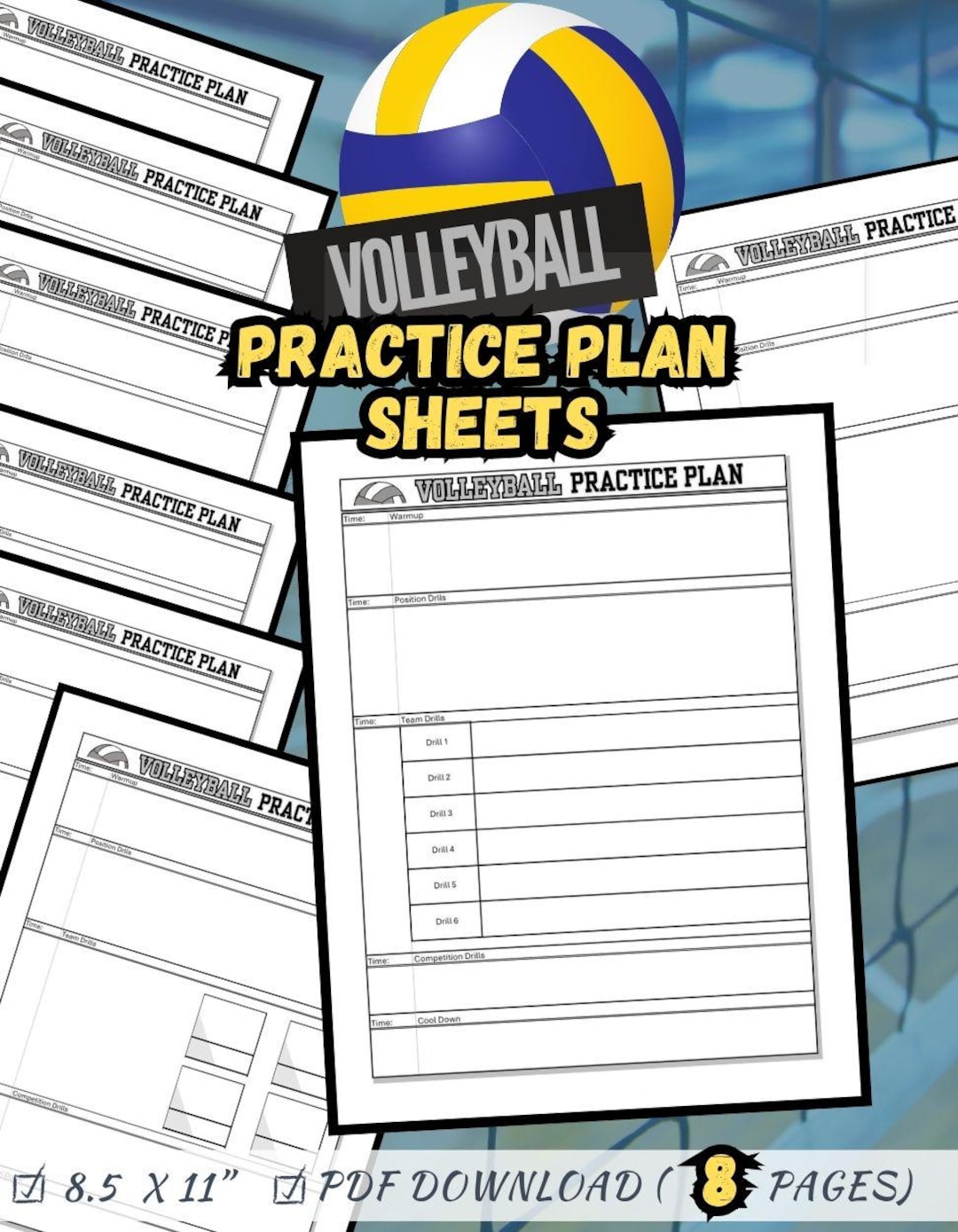 Volleyball Practice Plan Sheets 8.5x11" | Digital Download | Volleyball ...