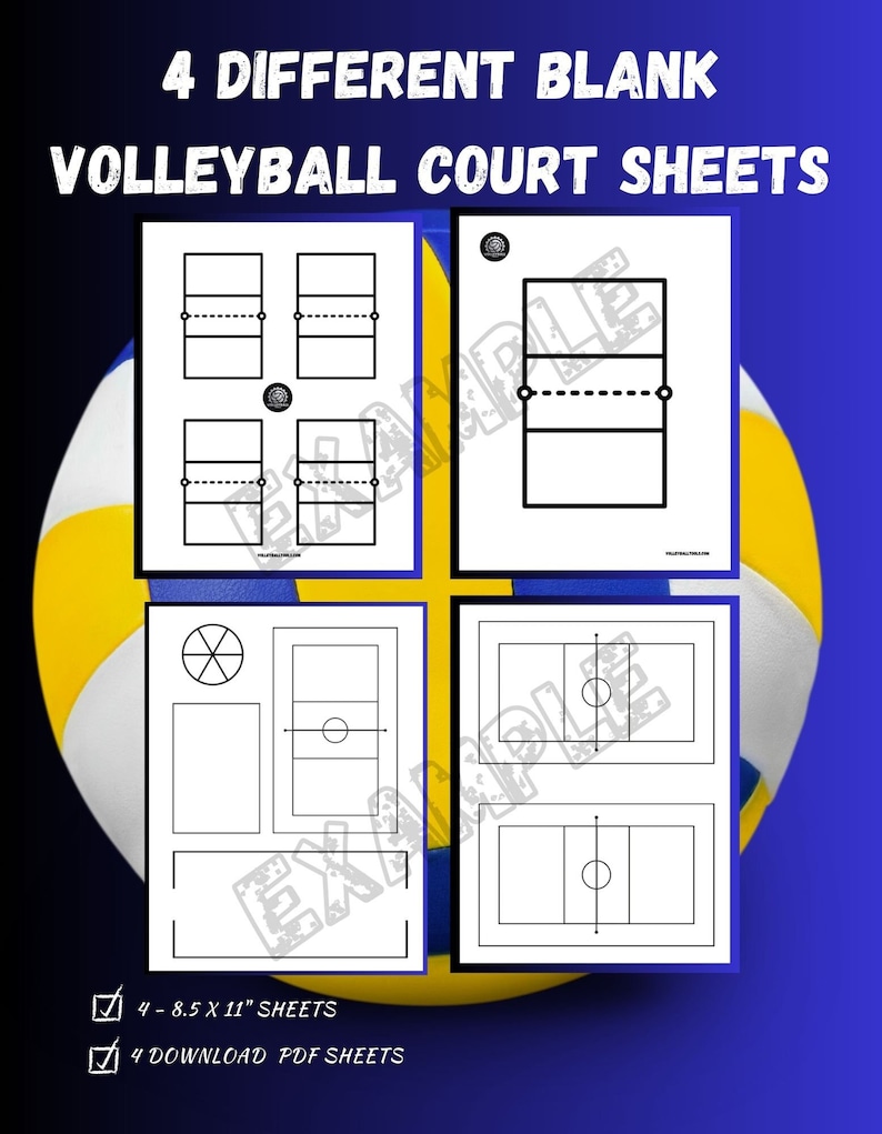 Volleyball Blank Court Sheets 4 in Total 8.5x11” | Digital Download ...