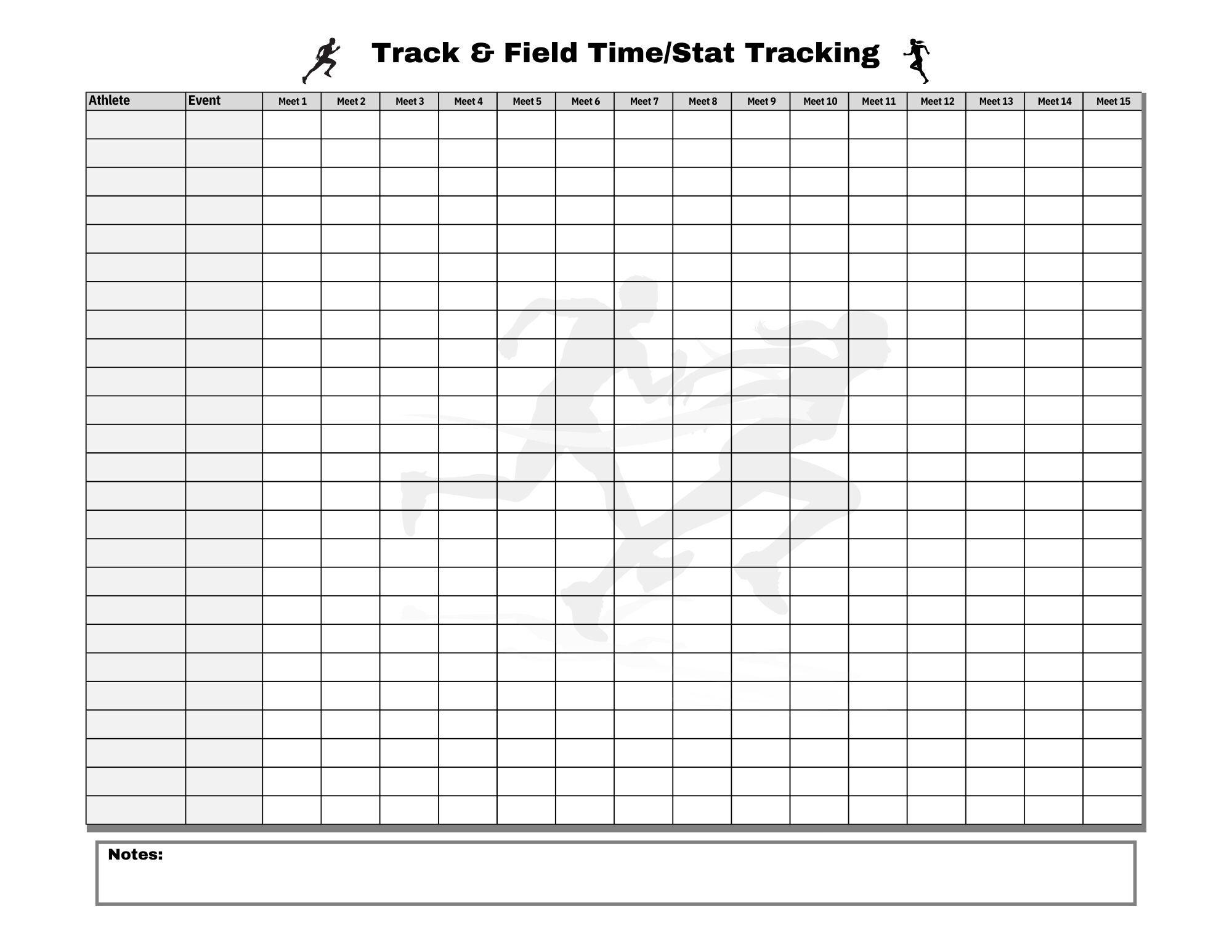 Track and Field Time and Stat Performance Sheet 11 X 8.5" | 1 Digital ...