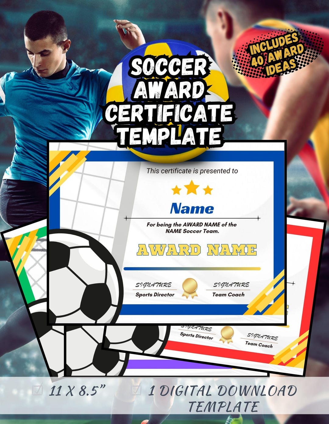 Soccer Award Certificate Editable Canva Template | Printable Award | 40 ...