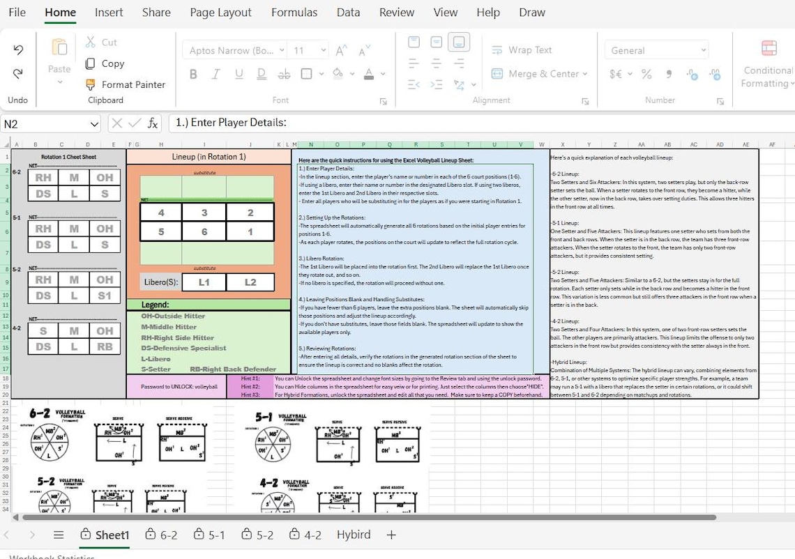 Volleyball Lineup Creator Excel Sheet – Digital Download / Excel File ...