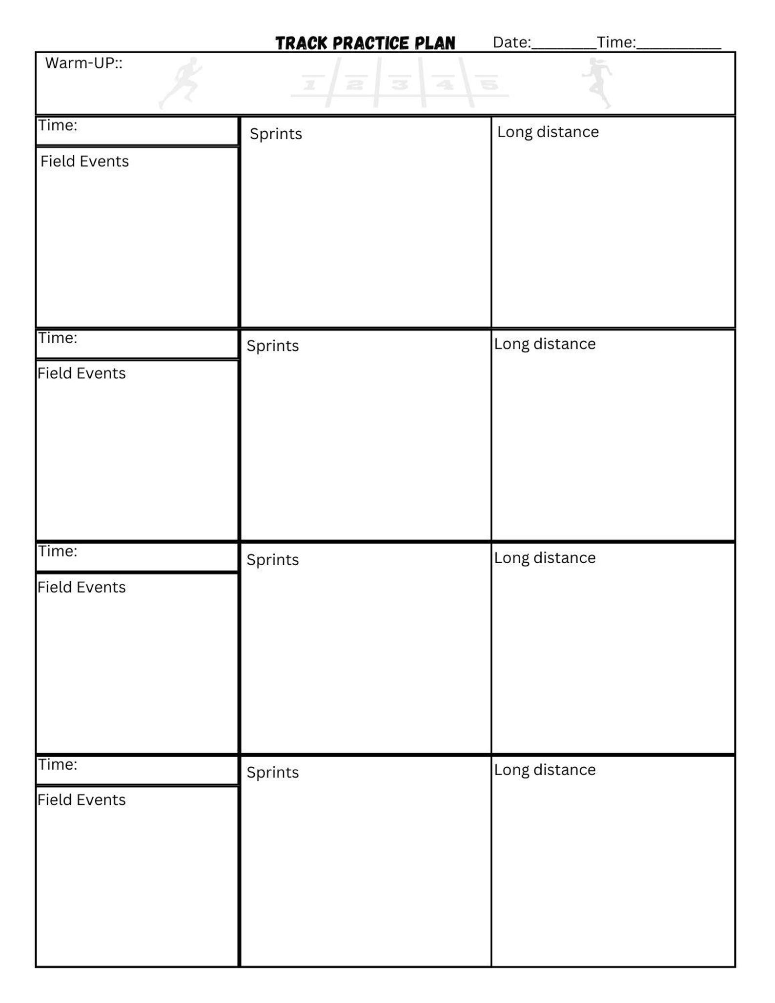 Track and Field Practice Plan Sheets 11 X 8.5" | 4 Digital Downloads ...