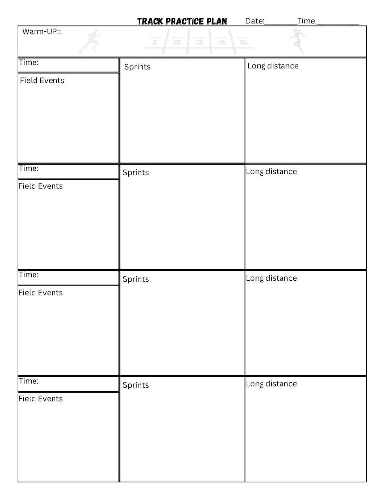 Track and Field Practice Plan Sheets 11 X 8.5" | 4 Digital Downloads ...
