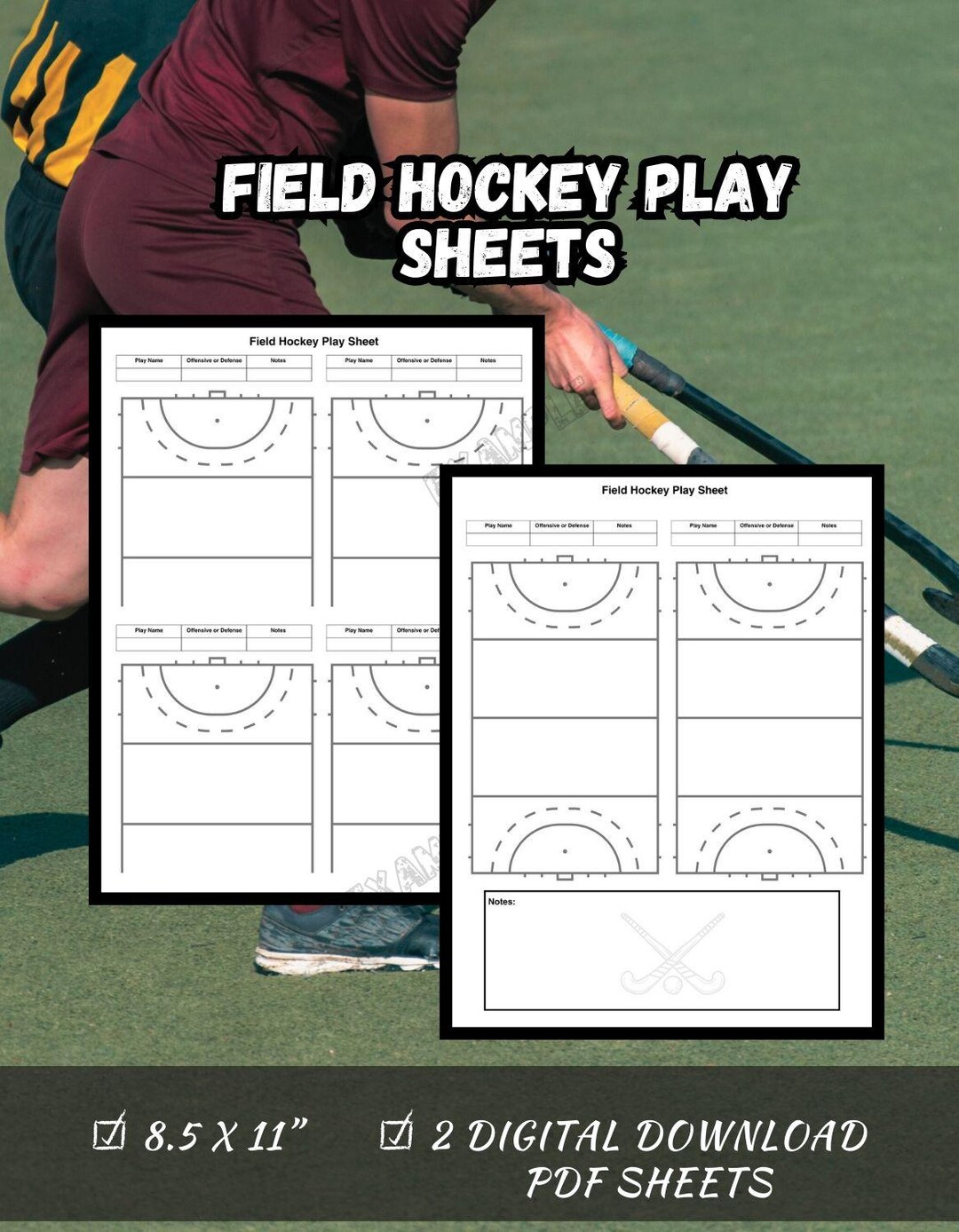 Field Hockey Play Sheets 8.5x11" | 2 Digital Downloads | Field Hockey ...