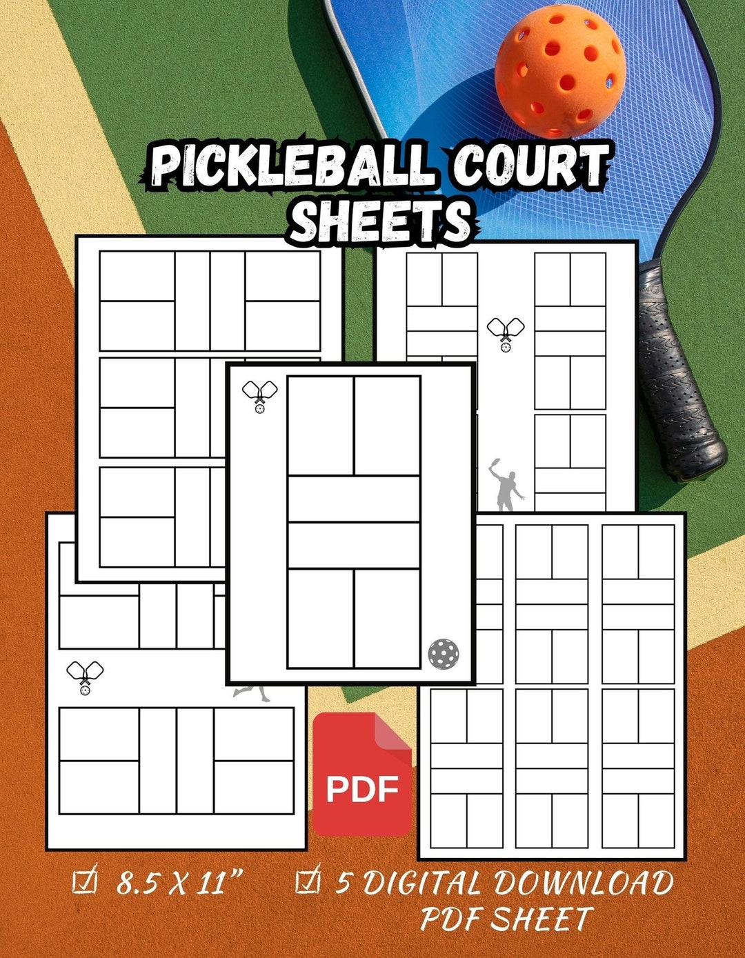 Pickleball Court Sheets for Pickleball Coach or Player 11x8.5 | 5 in ...