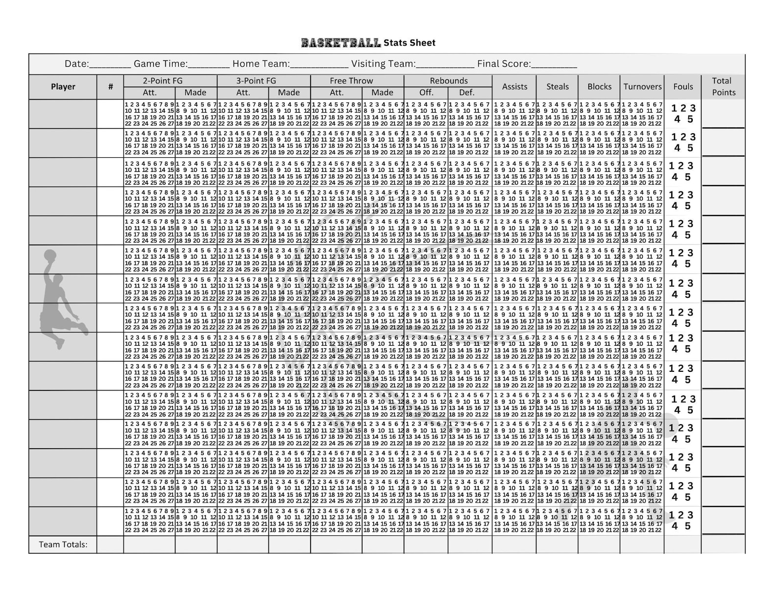Basketball Quick and Easy Stat Sheet for Basketball Coach or Player ...