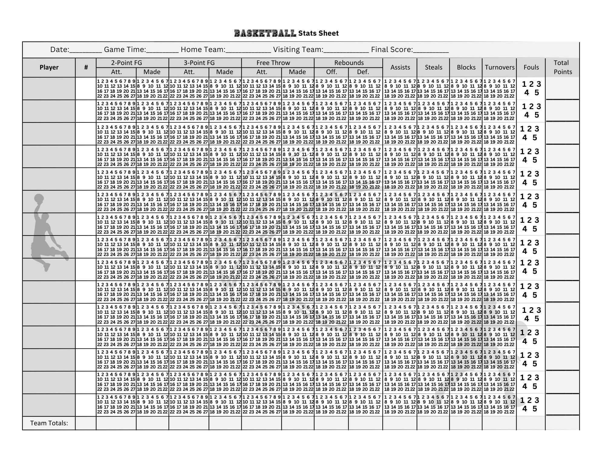 Basketball Quick and Easy Stat Sheet for Basketball Coach or Player ...