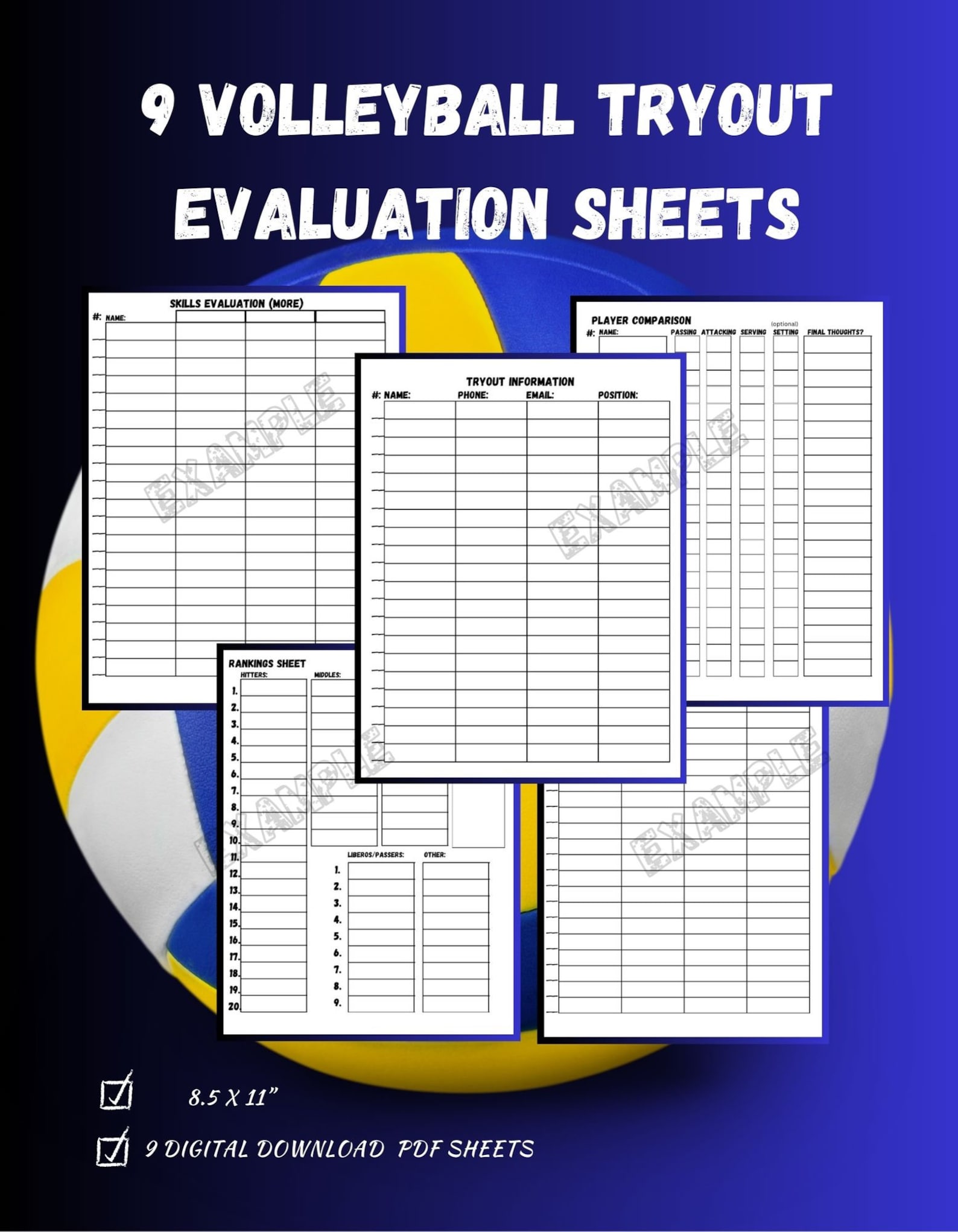 9 Volleyball Tryout Evaluation Sheets 8.5x11" | Digital Download ...