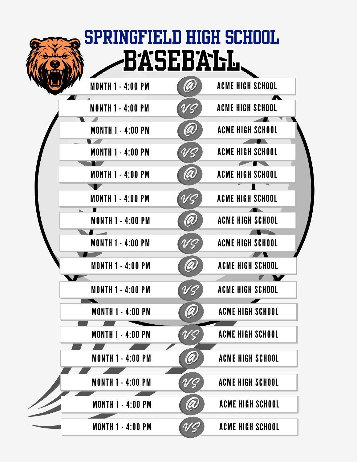 Editable BASEBALL Schedule Template | 6 Designs, 2 Variations per ...