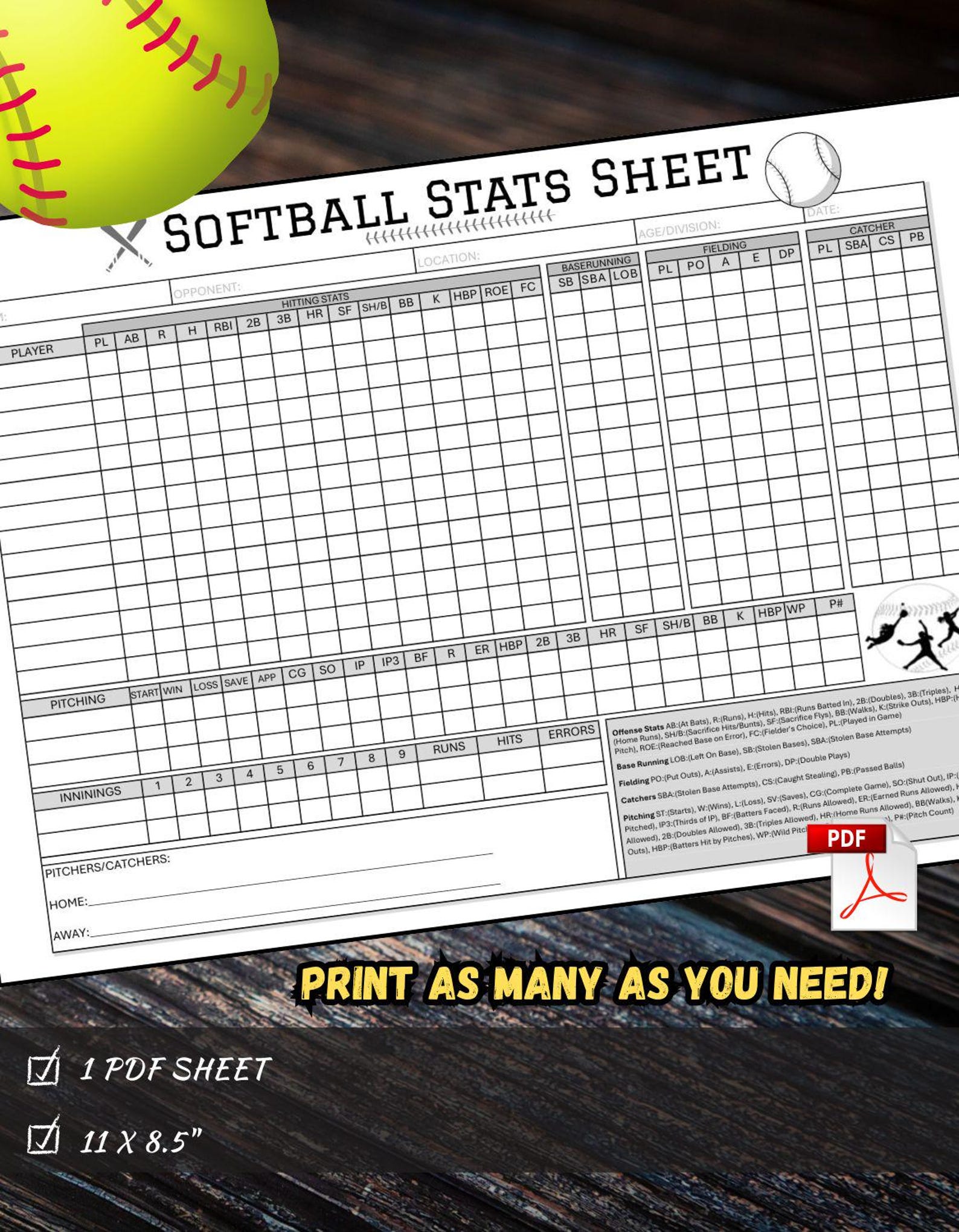 Softball Stat Sheet /PDF File Digital Download / Softball Stats | Great ...