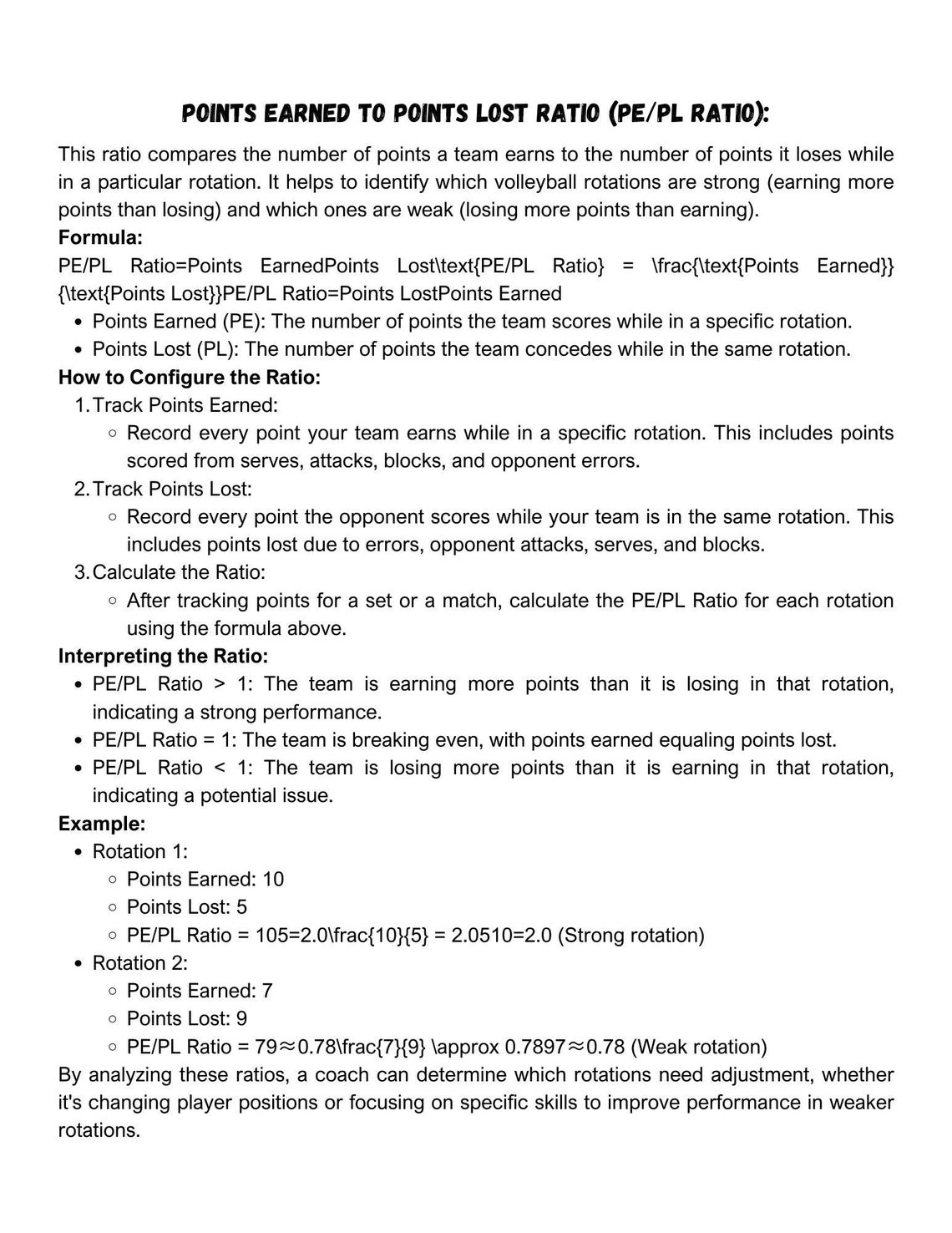 Volleyball Rotation Performance Tracker Sheet for Volleyball Coach 8 ...
