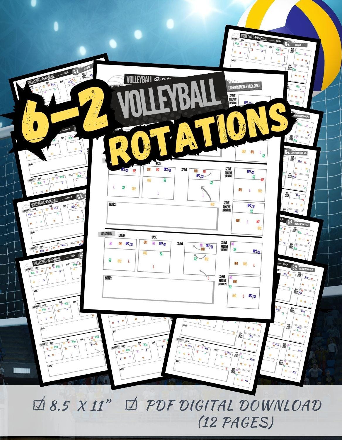 6-2, 5-1, 5-2, 4-2, & 6-6 Volleyball Rotation Sheets | 51 Printable PDF Download | Volleyball ...