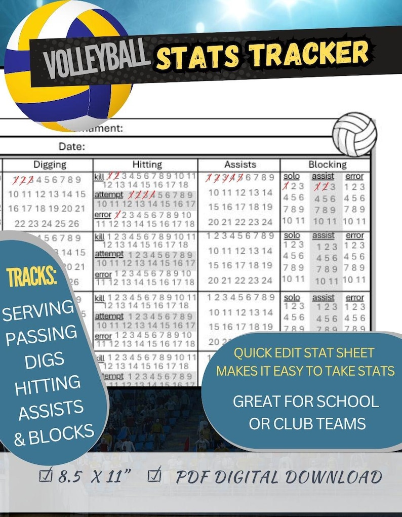 Volleyball Stats Tracker | One-page Player Stats (digital Download) - Etsy