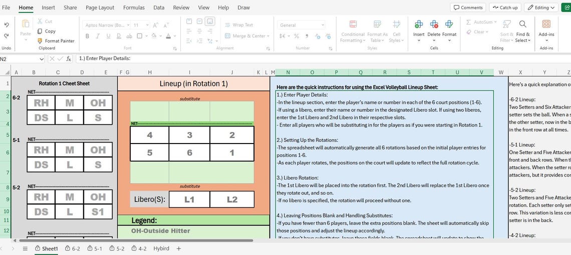 Volleyball Lineup Creator Excel Sheet – Digital Download / Excel File ...