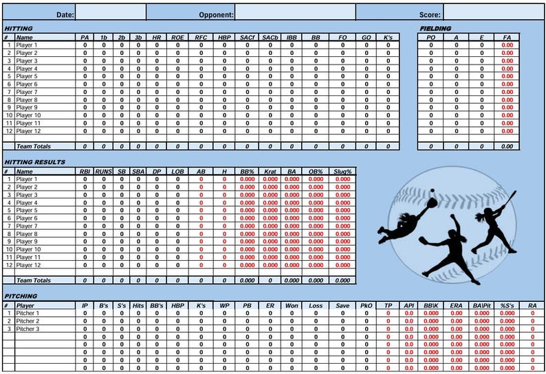 Softball Statistics Simple Excel Sheet / Excel File Digital Download ...