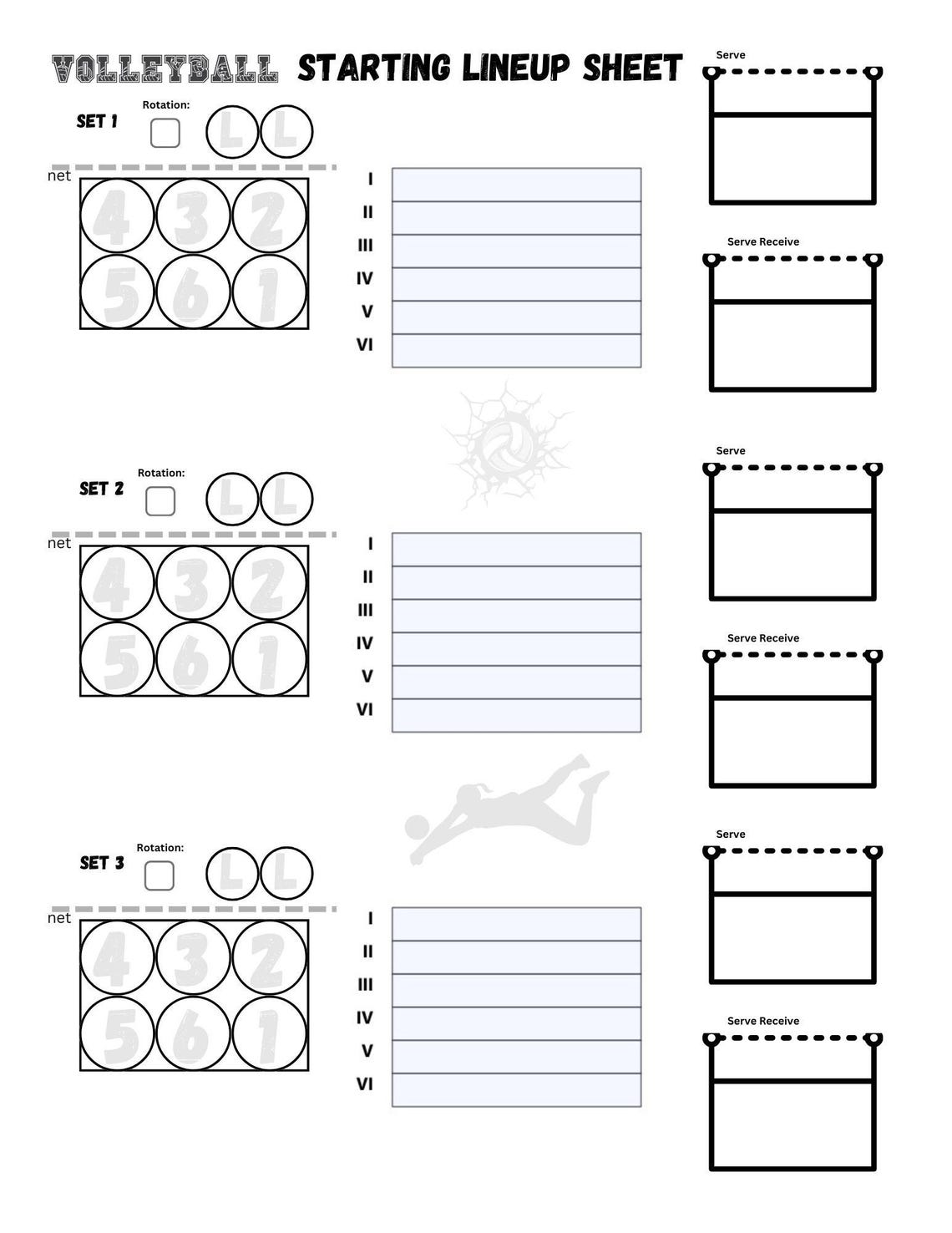 Volleyball Starting Line up Sheet for Coach 8.5x11” | Digital Download ...