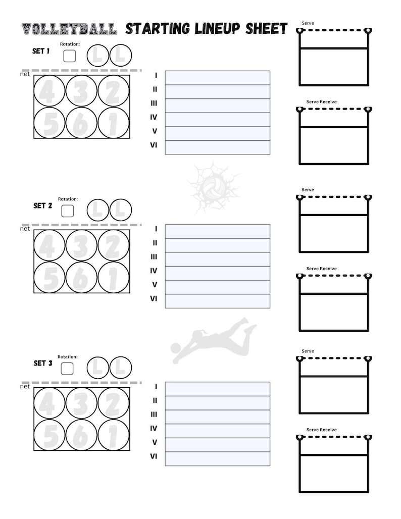 Volleyball Starting Line up Sheet for Coach 8.5x11” | Digital Download ...