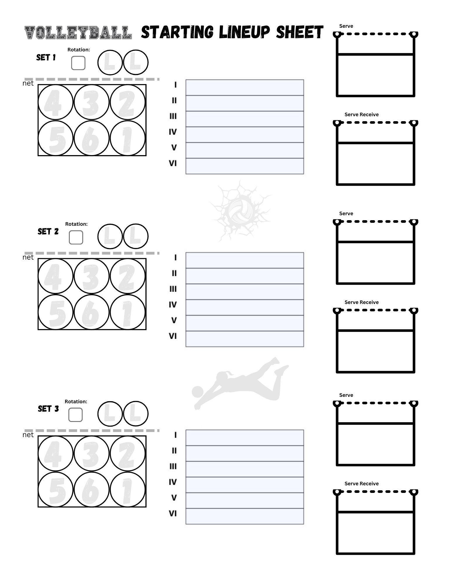 Volleyball Starting Line up Sheet for Coach 8.5x11” | Digital Download ...