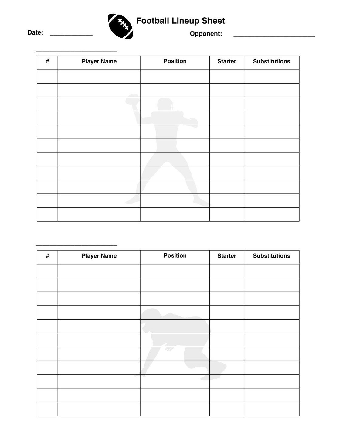 Football Position and Line up Sheets 8.5x11" | 4 Digital Downloads ...