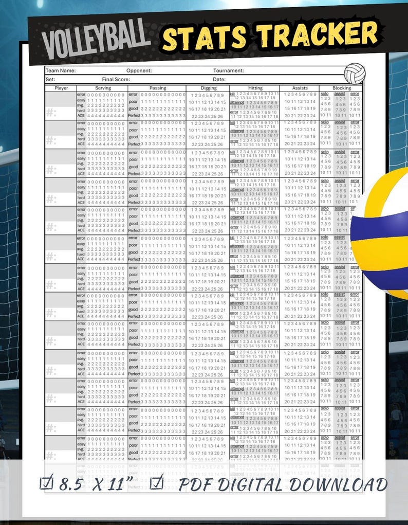 Volleyball Stats Tracker | One-page Player Stats (digital Download) - Etsy