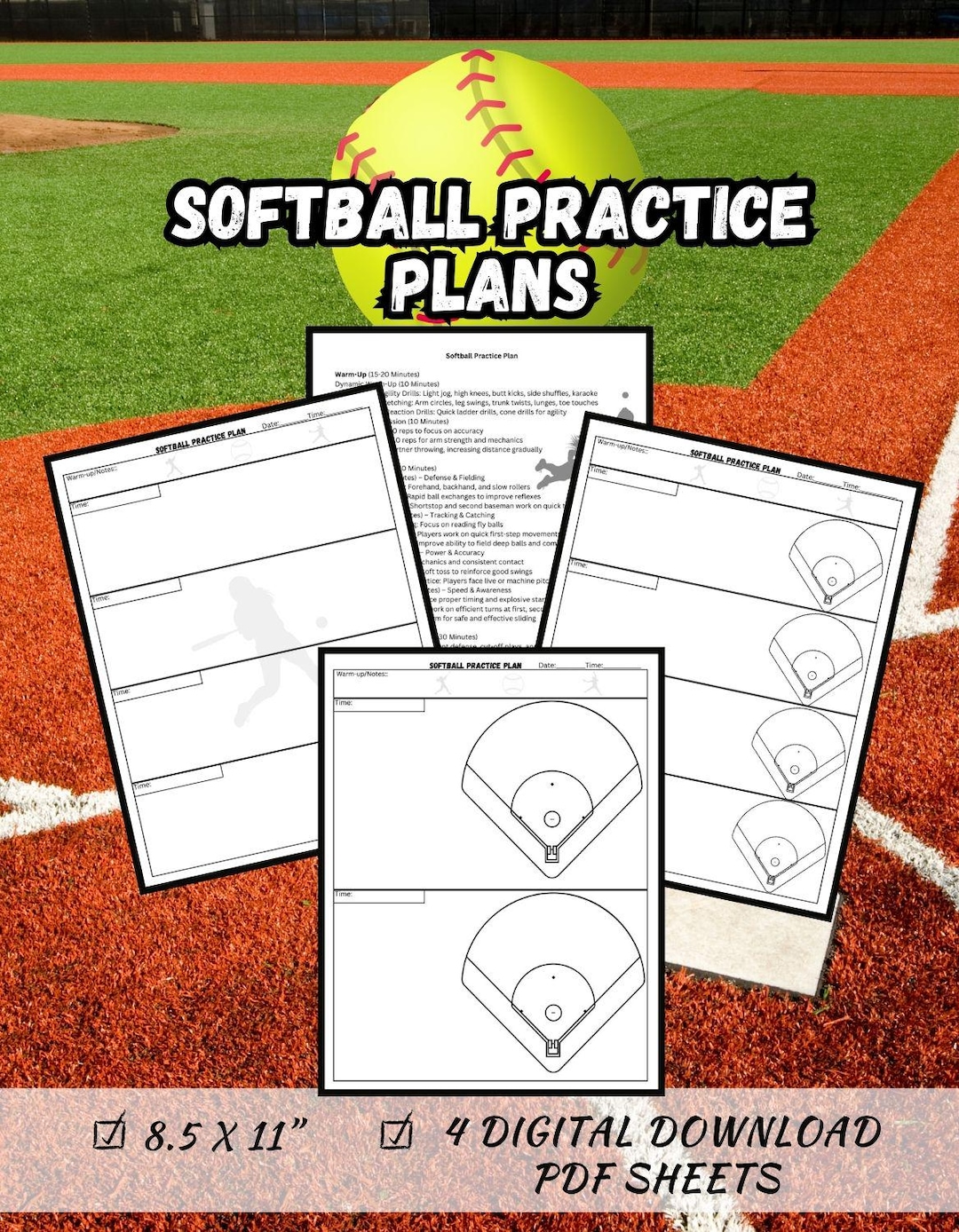 Softball Practice Plans 8.5x11" | 4 Pdf Digital Downloads | Softball ...