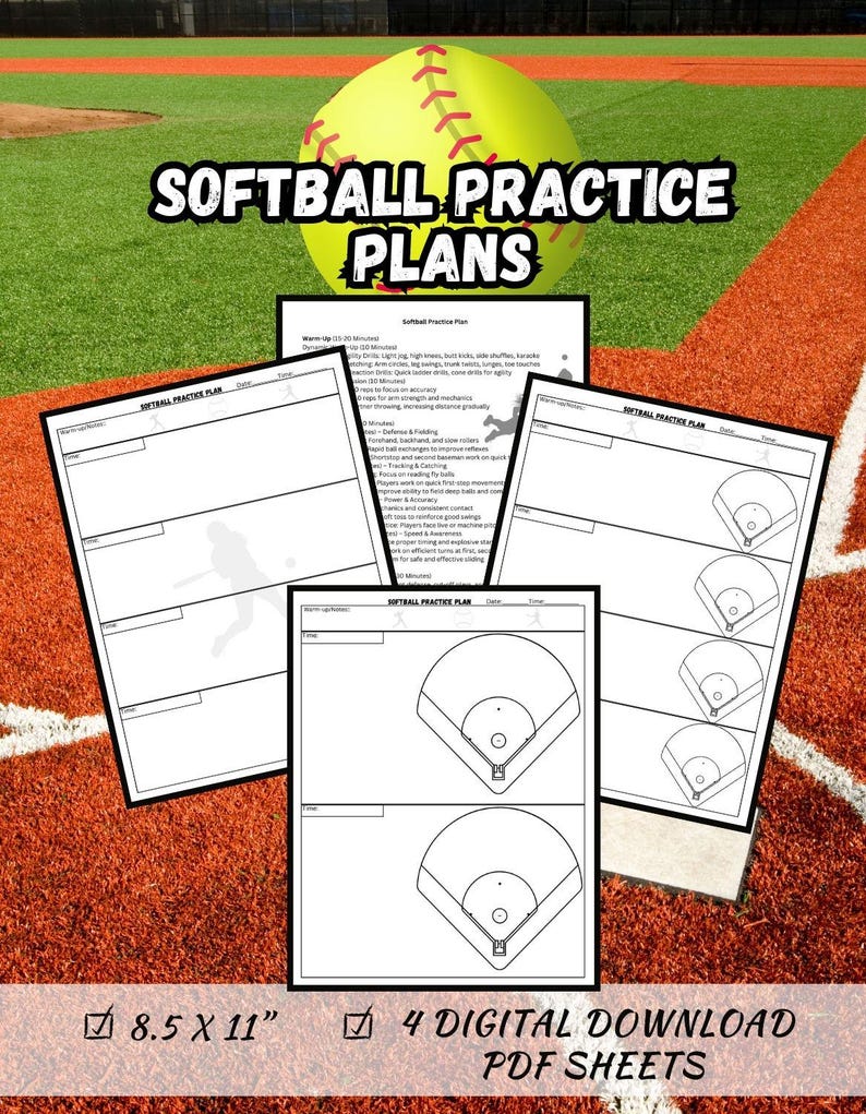 Softball Practice Plans 8.5x11" | 4 Pdf Digital Downloads | Softball ...