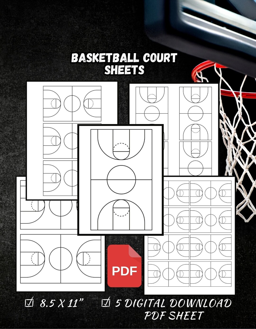 Basketball Court Sheets for Basketball Coach or Player 11x8.5 | 5 in ...