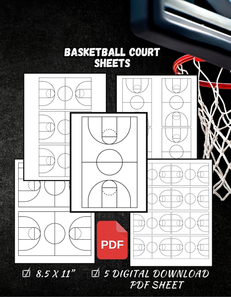 Basketball Court Sheets for Basketball Coach or Player 11x8.5 | 5 in ...