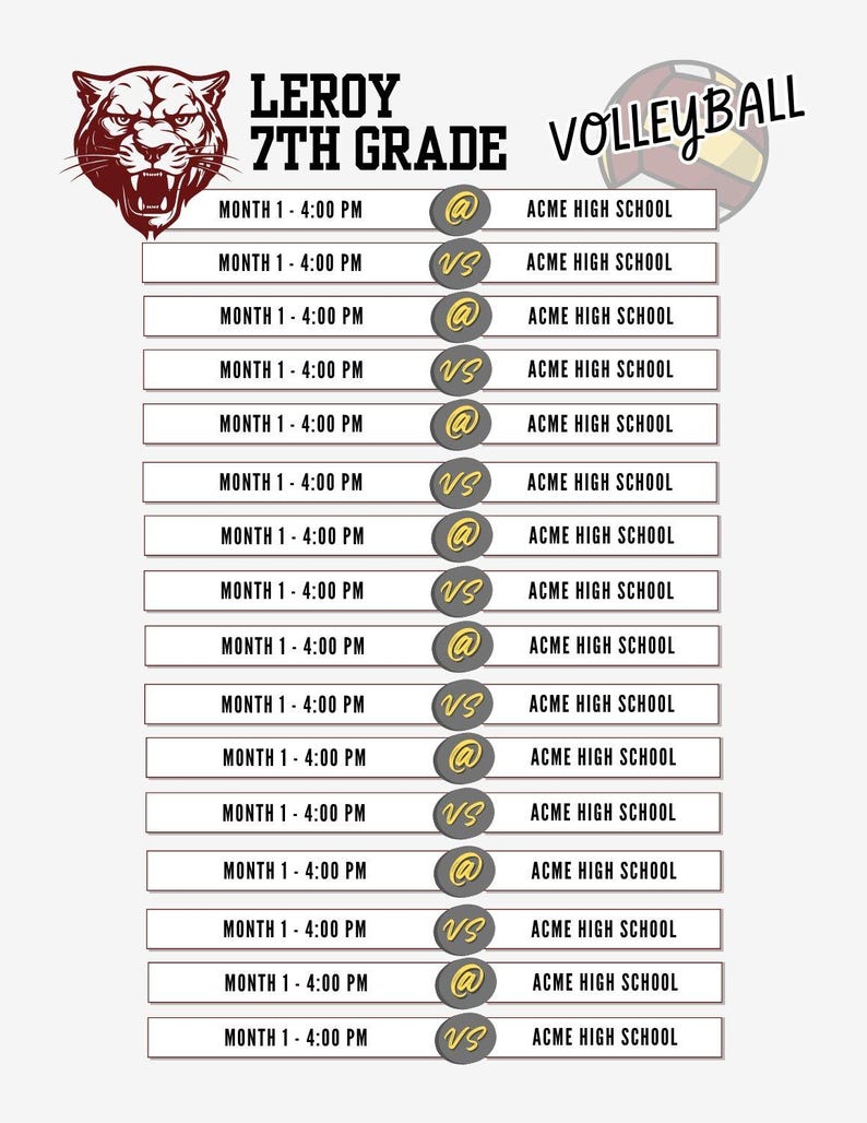 Editable Volleyball Schedule Template | 6 Designs, 2 Variations per ...
