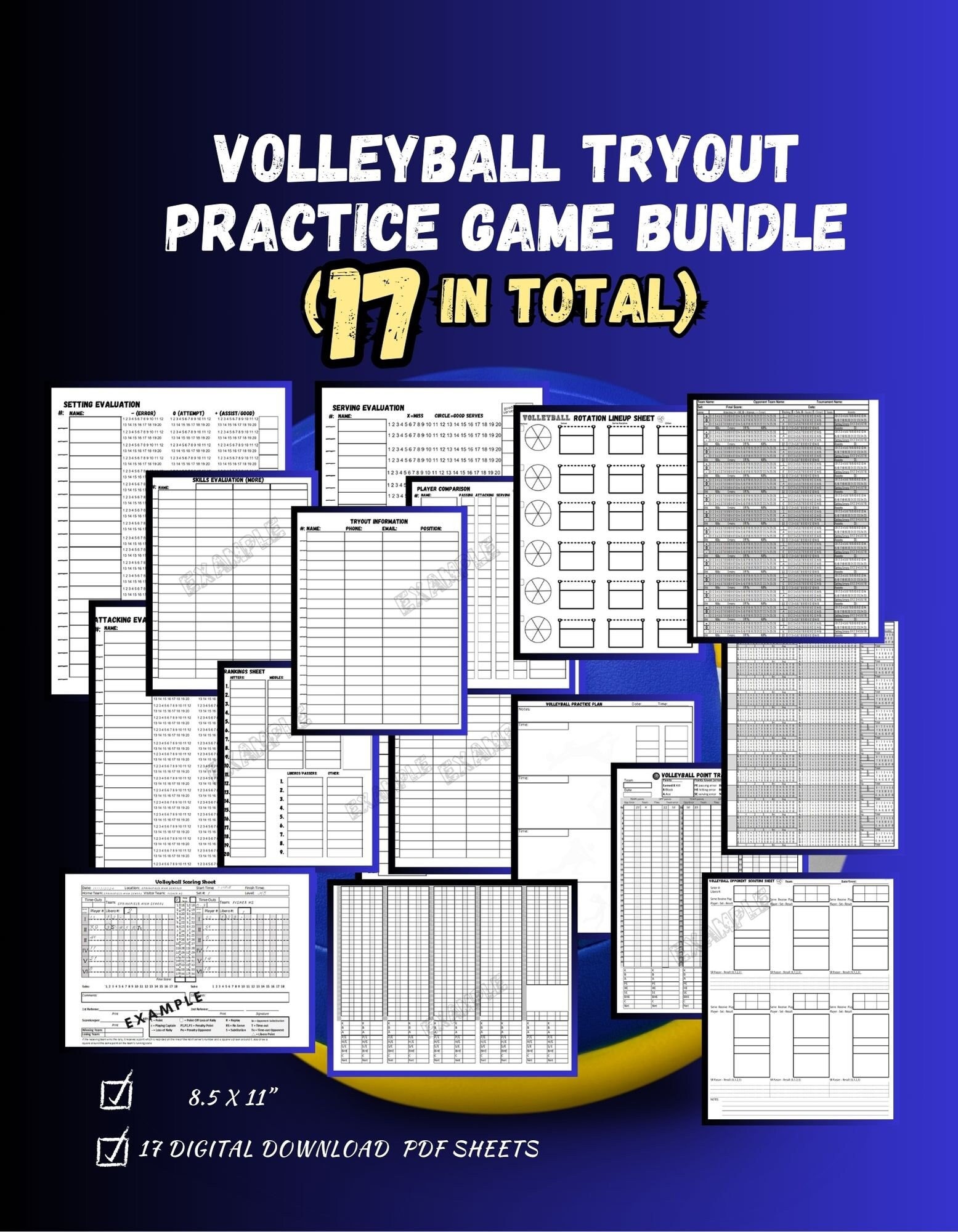 Volleyball Tryout Practice Game Sheets Bundle 17 Sheets in Total 8.5x11 ...