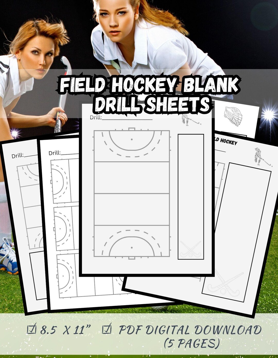 Field Hockey Blank Drill Sheets for Field Hockey Coach or Player 11x8.5 ...