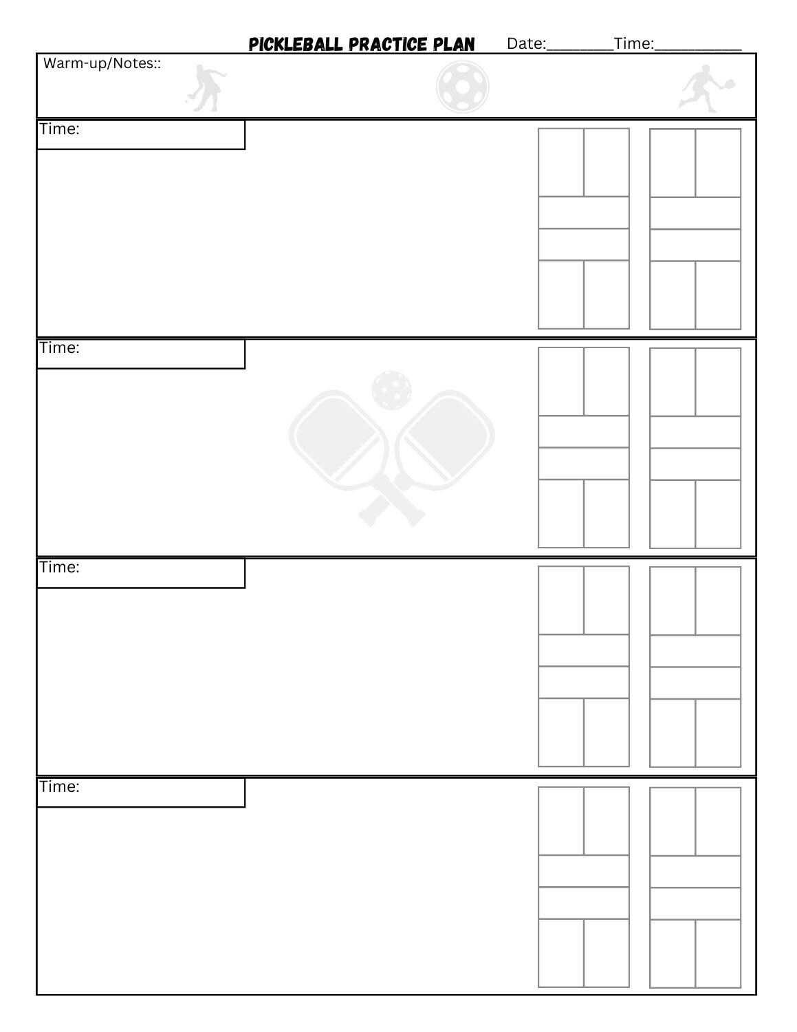 Pickleball Practice Plan Sheets for Pickleball Coach or Player 8.5 X 11 ...