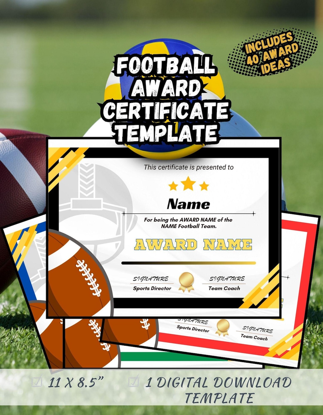 Football Award Certificate Editable Canva Template | Printable Award ...