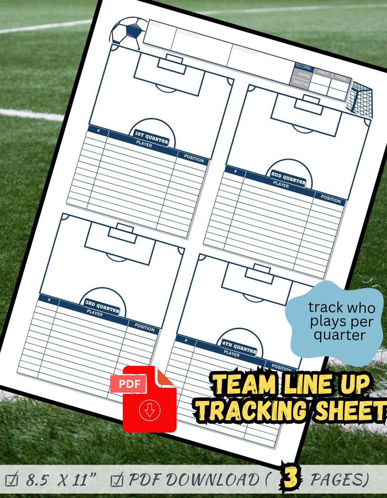 Soccer Lineup and Game Card Printable | Team Formation Sheet | Player ...