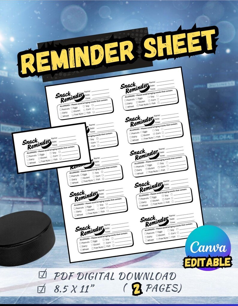 Editable HOCKEY Snack Schedule | Team Sign-up Sheet Template | Game Day ...