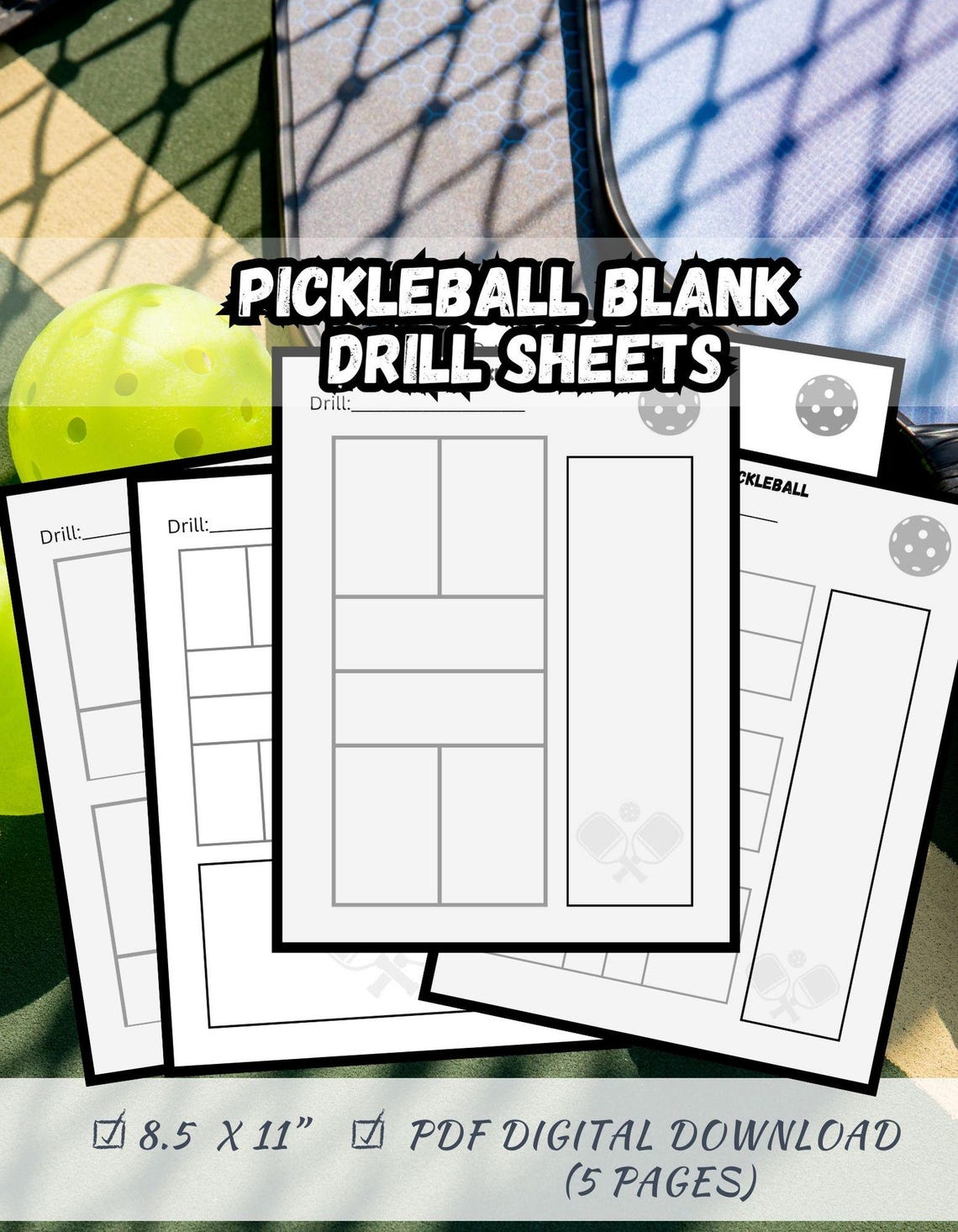 Pickleball Blank Drill Sheets for Pickleball Coach or Player 11x8.5 | 5 ...
