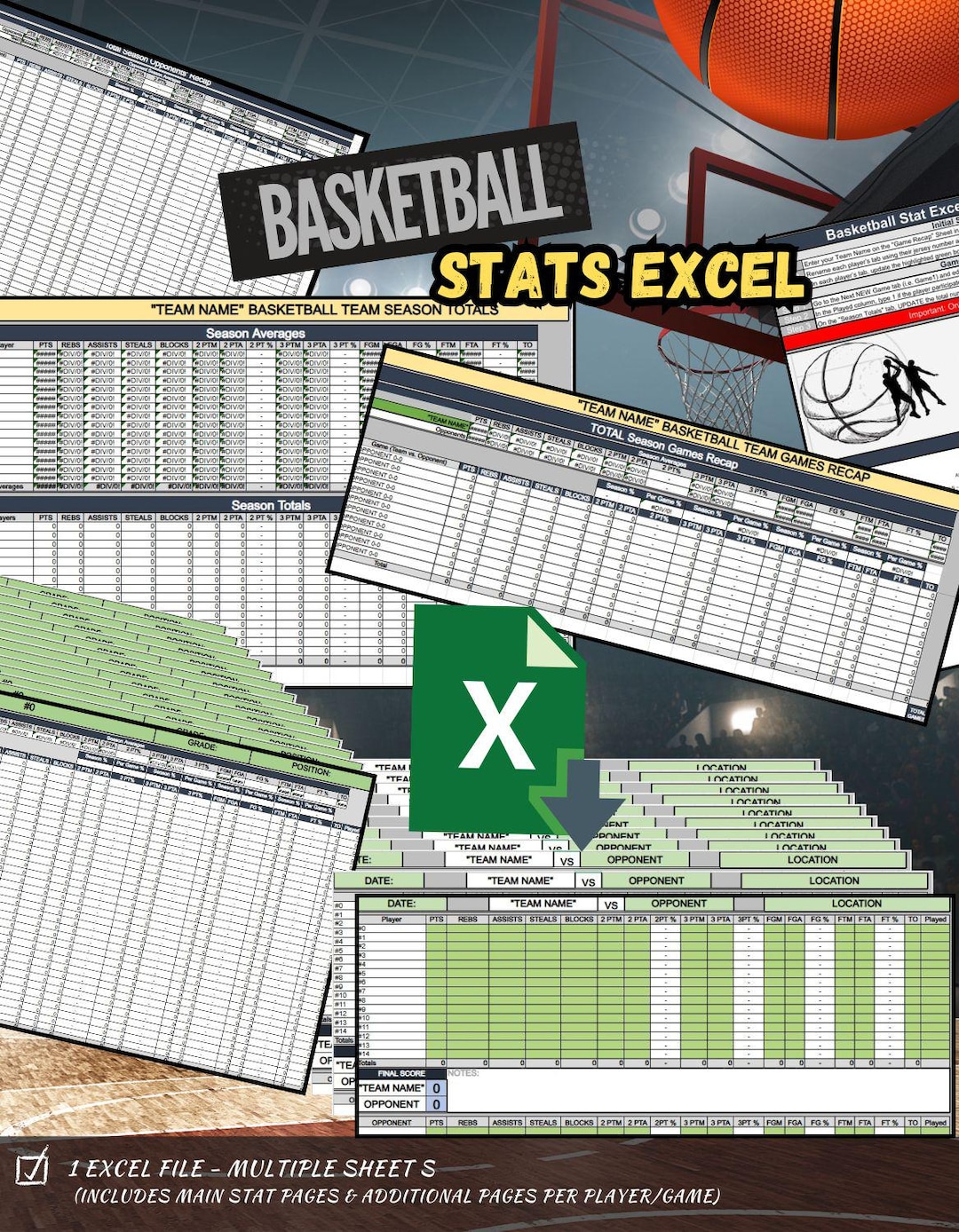 Basketball Excel Stat Sheet | Digital Download | Team & Player Tracking ...