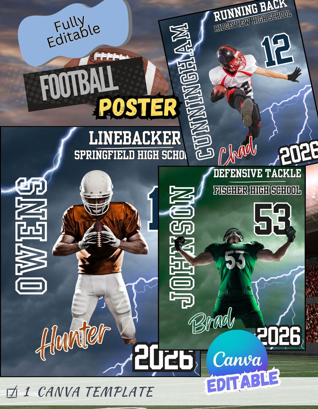 Editable Football Poster Template | Canva Sports Background for Senior ...