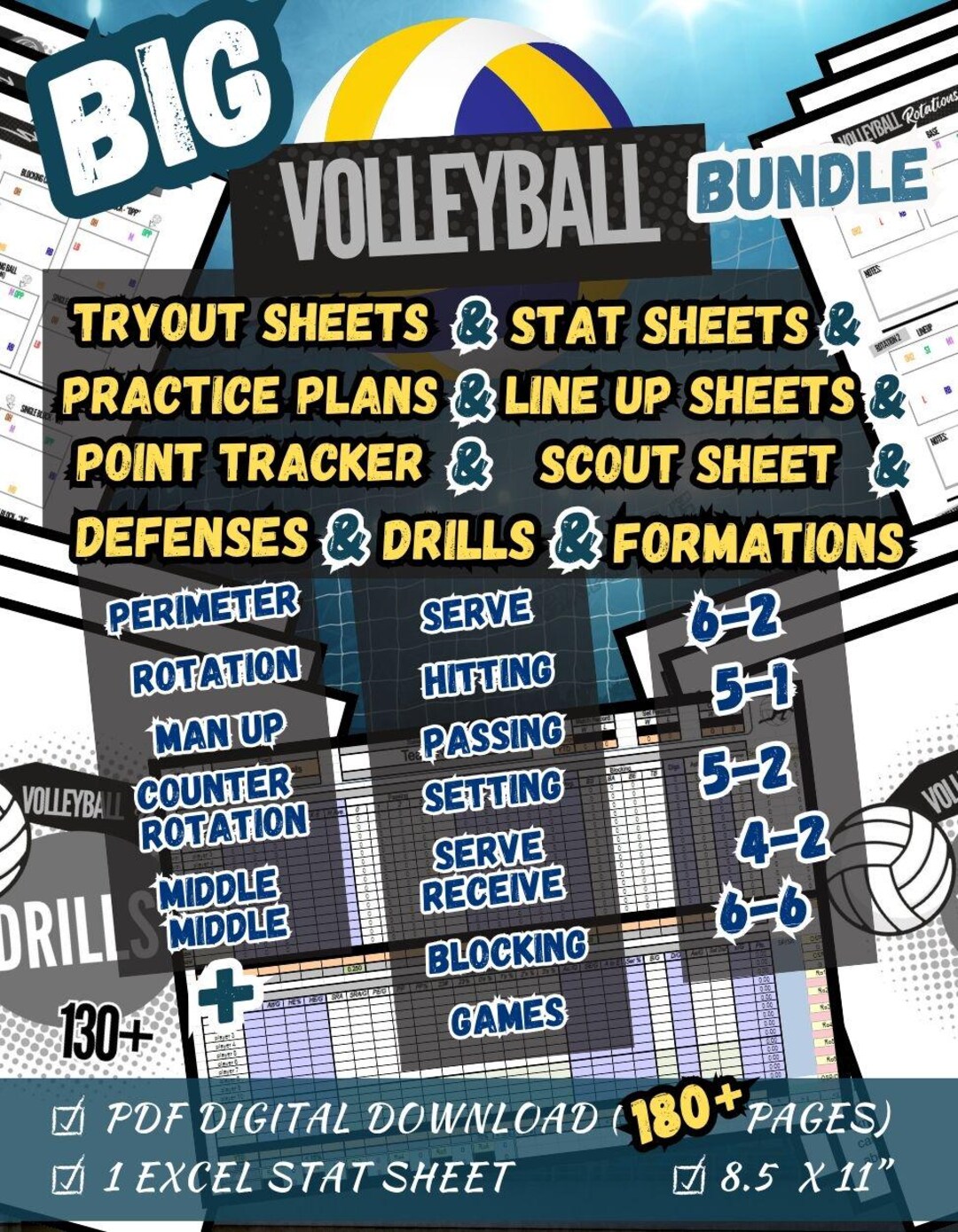 BIG Volleyball Bundle | Formations, Defenses, DRILLS, Tryout, Stats ...