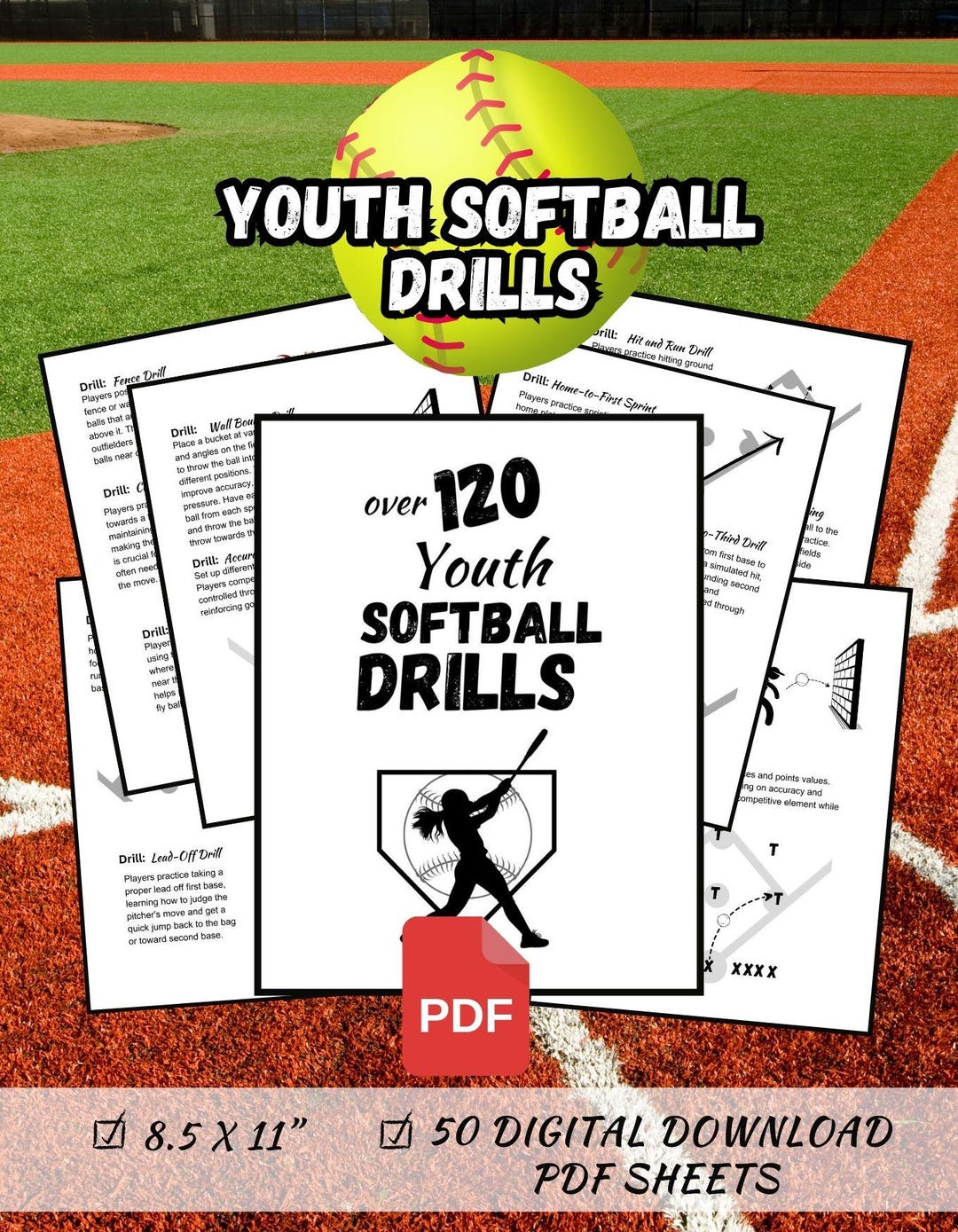 120 Youth Softball Drills 8.5x11" | Digital Download | Softball Drills ...