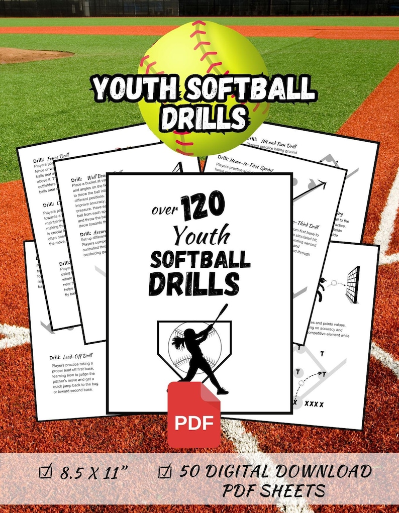 120 Youth Softball Drills 8.5x11" | Digital Download | Softball Drills ...