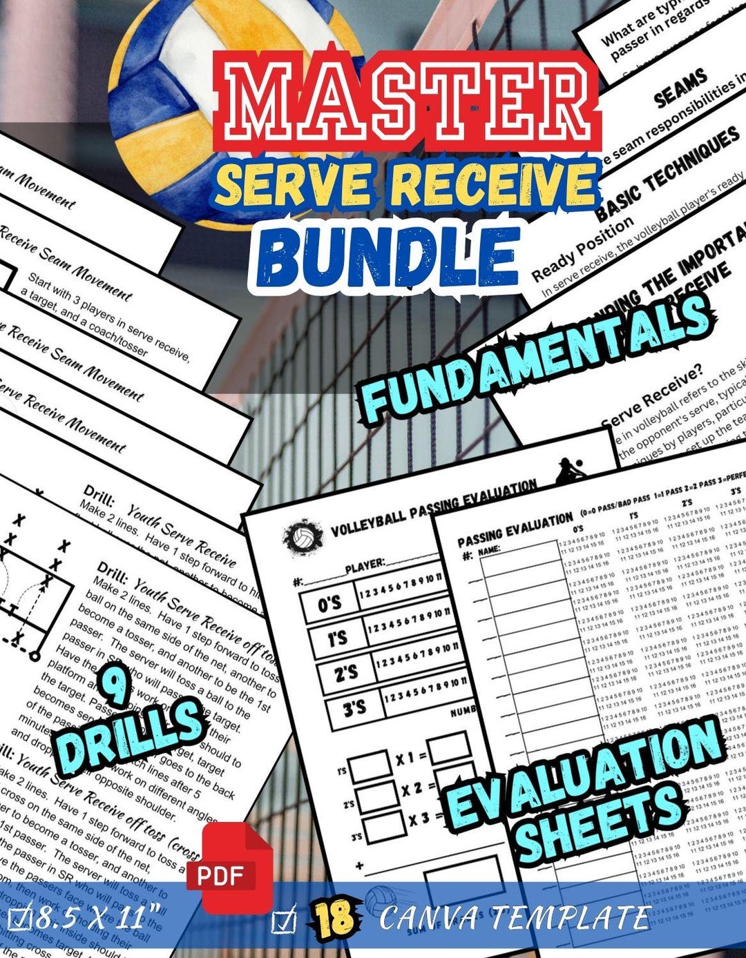 Master Serve Receive Bundle | Volleyball Passing Drills, Evaluations ...