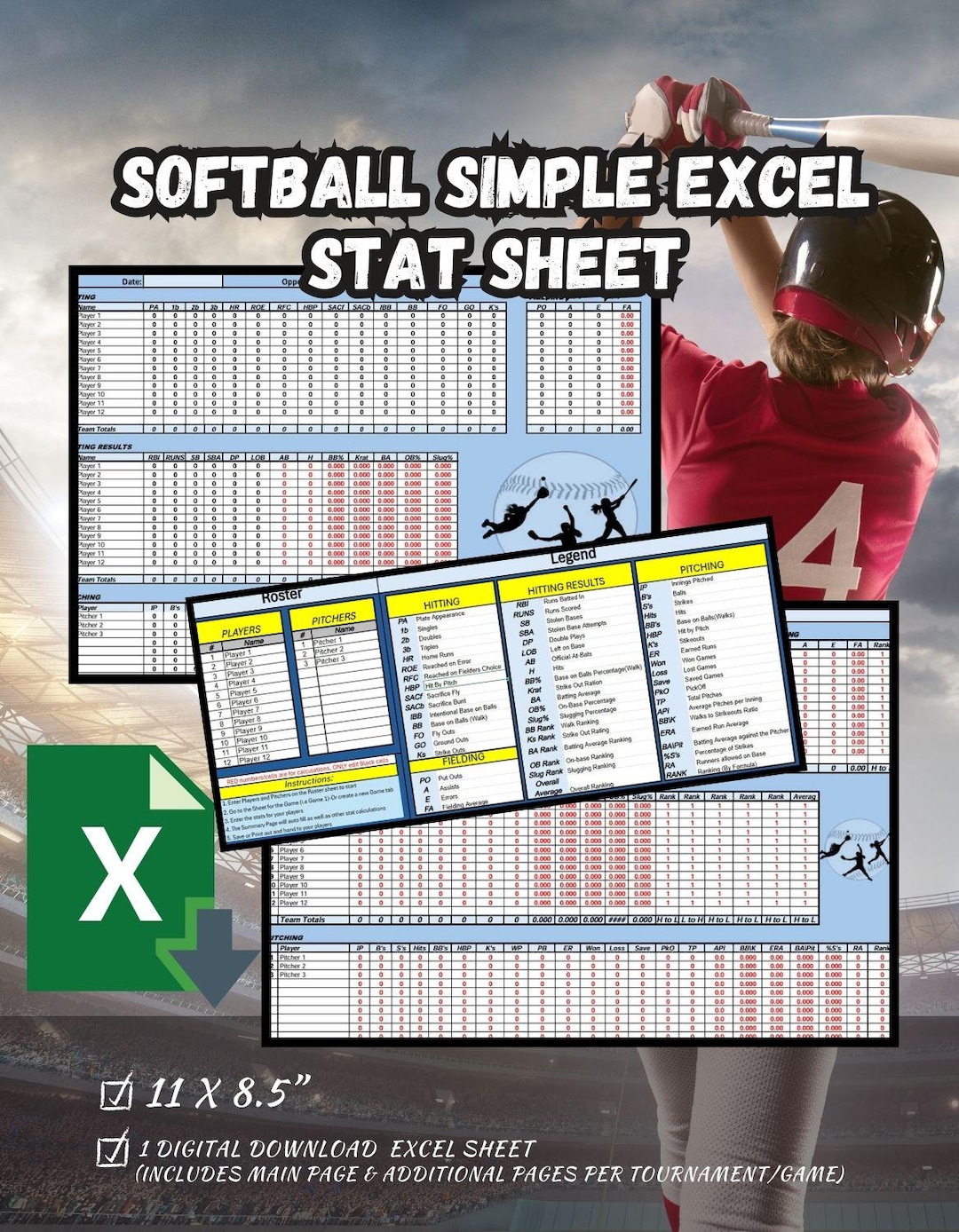 Softball Statistics Simple Excel Sheet / Excel File Digital Download ...