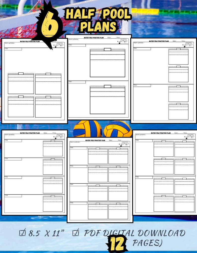 Water Polo Practice Plan Sheets for Coach or Player 8.5x11 | 12 in ...