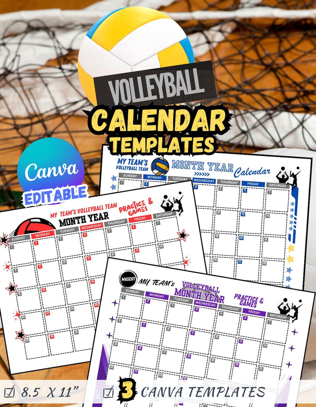 Volleyball Season Calendar Template | Editable Practice & Game Schedule ...