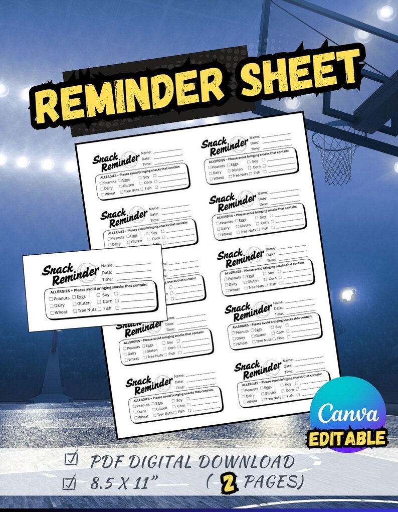 Editable BASKETBALL Snack Schedule | Team Sign-up Sheet Template | Game ...