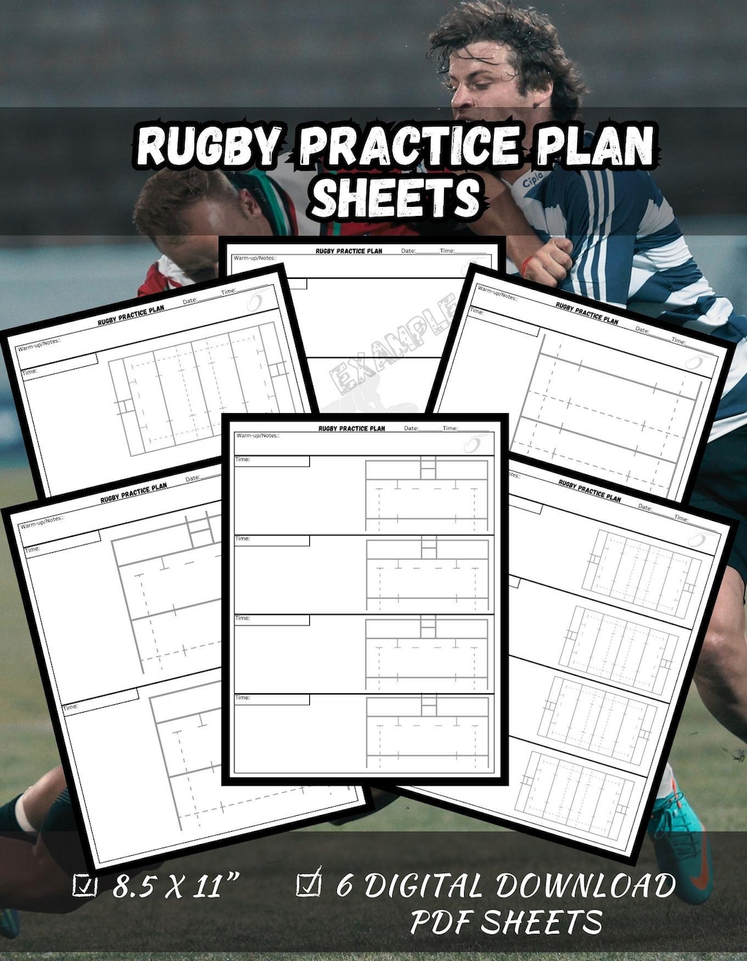Rugby Practice Plan Sheets 8.5x11" | 6 Digital Downloads | Rugby Coach ...