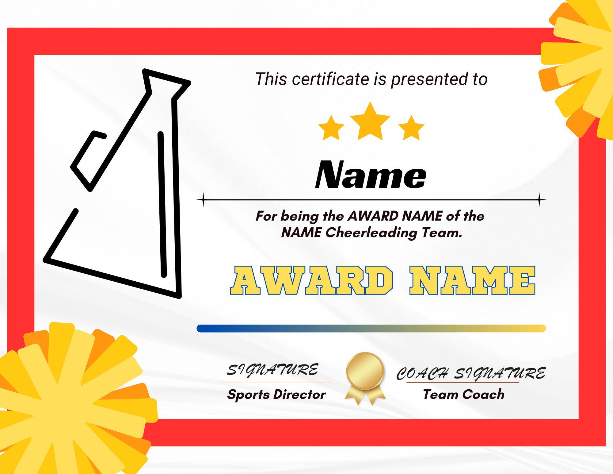 Cheerleading Award Certificate Editable Canva Template | Printable ...